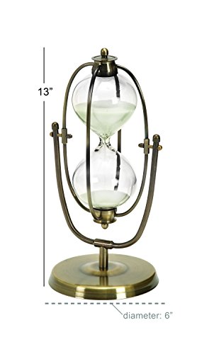 Deco 79 Glass Timer with Rotating Stand, 13" x 6" x 6", Brass