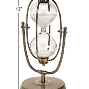 Deco 79 Glass Timer with Rotating Stand, 13" x 6" x 6", Brass