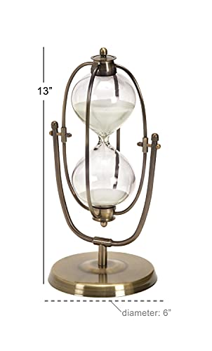 Deco 79 Glass Timer with Rotating Stand, 13" x 6" x 6", Brass