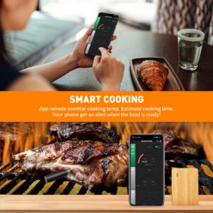 Wireless Meat Thermometer Smart Meat Thermometer for Grilling and Smoking Bluetooth 260ft Range Digital APP Control Cooking Thermometer for Oven/Grill/Kitchen/BBQ/Rotisserie, 2 Probes