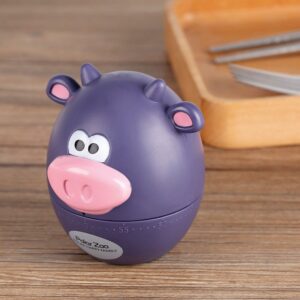 55 Minutes Cooking Supplies Cartoon Timer, Mechanical Cute Animal Shapes Kitchen Timer, NO Battery Needed (Purple Cattle)