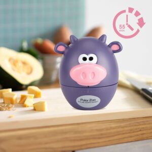 55 Minutes Cooking Supplies Cartoon Timer, Mechanical Cute Animal Shapes Kitchen Timer, NO Battery Needed (Purple Cattle)