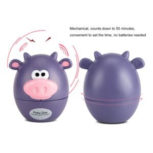 55 Minutes Cooking Supplies Cartoon Timer, Mechanical Cute Animal Shapes Kitchen Timer, NO Battery Needed (Purple Cattle)