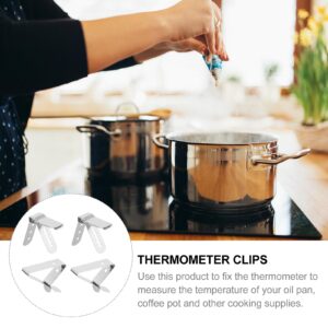 Hemoton 4Pcs Stainless Steel Thermometer Clip Food Grade Grill Thermometer Holder Probe Clamp Frame for Smoker Probes BBQ Ambient Temperature Readings of Oven