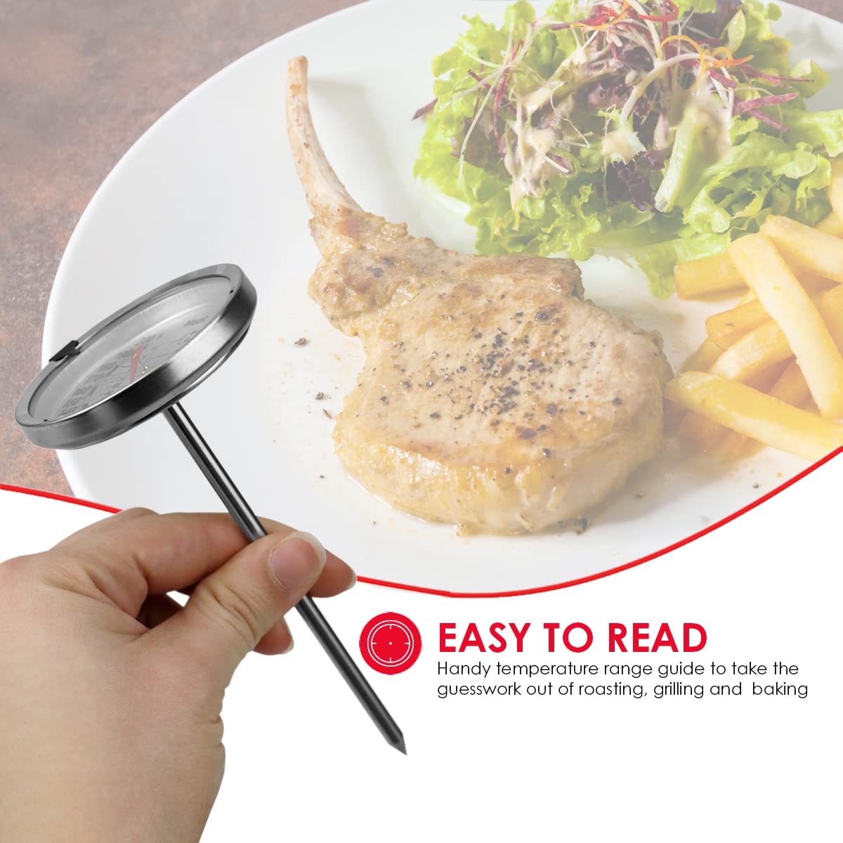 Home Basics, Silver (1 Instant Read Large Stainless Steel Mechanical Meat Thermometer, 2.5" x 2.5" x 5.25"