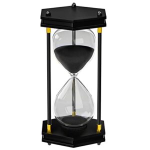 suliao hourglass 60 minute sand timer: large 10 inch hexagon wooden black sand clock,reloj de arena para decoracion, vintage sand watch 60 min, 1 hour glass sandglass for home office desk decorative