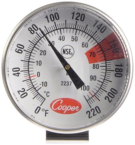 COOPER - 123186 Cooper-Atkins 2237-04-8 Stainless Steel Bi-Metal Espresso Milk Frothing Thermometer, -10 to 104°C