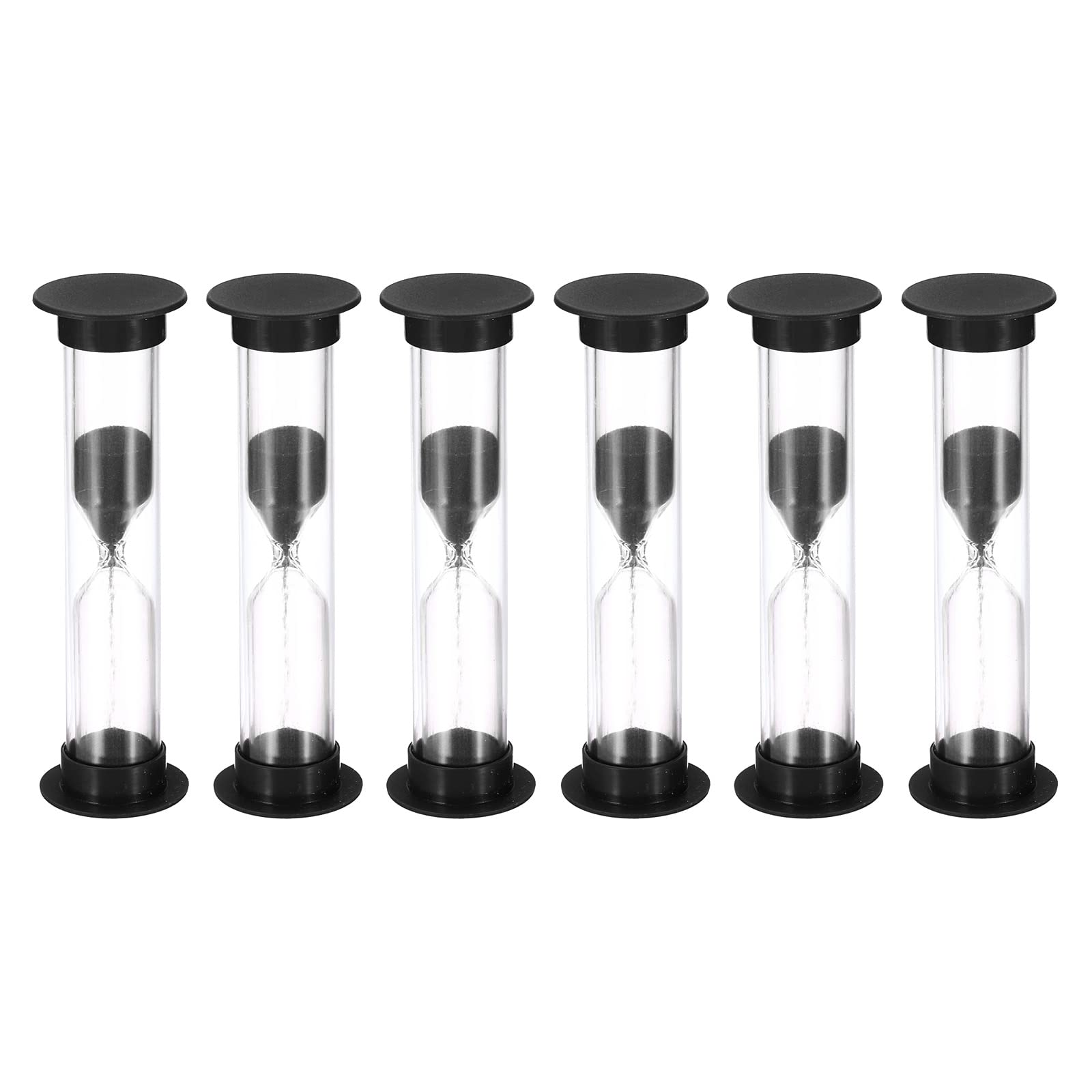 PATIKIL 1 Minute Sand Timer, 6Pcs Small Sandy Clock with Plastic Cover, Count Down Sand Glass for Games, Kitchen, Party Favors DIY Decoration, Black