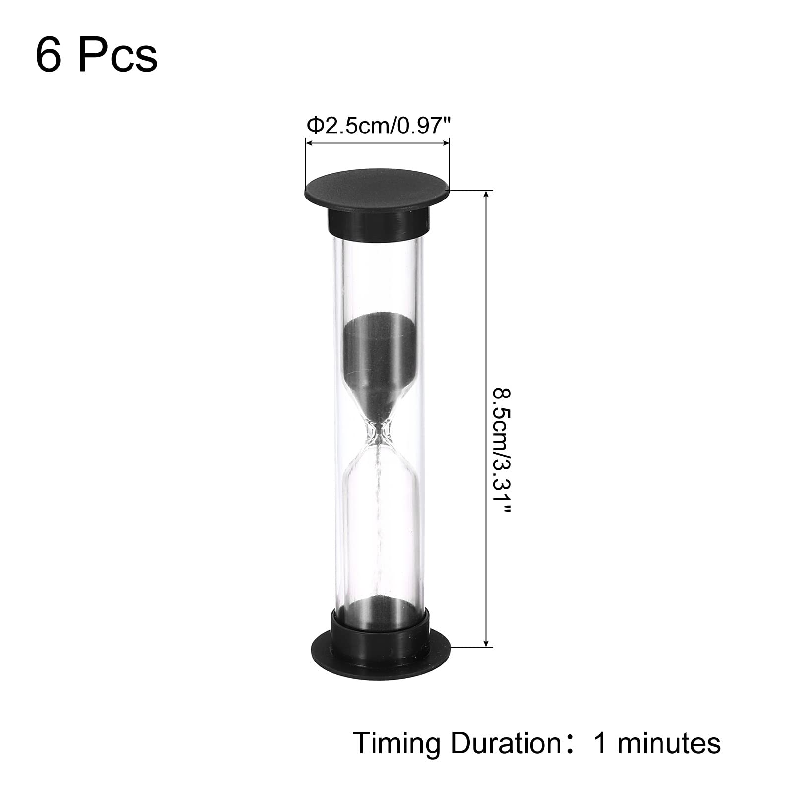 PATIKIL 1 Minute Sand Timer, 6Pcs Small Sandy Clock with Plastic Cover, Count Down Sand Glass for Games, Kitchen, Party Favors DIY Decoration, Black