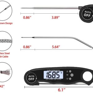 2 in 1 Digital Meat Thermometer for Cooking,Instant Read Food Thermometer for BBQ Grilling,Magnet Foldable Oven Food Thermometer with Calibration,Backlight (Black)