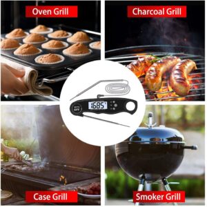 2 in 1 Digital Meat Thermometer for Cooking,Instant Read Food Thermometer for BBQ Grilling,Magnet Foldable Oven Food Thermometer with Calibration,Backlight (Black)