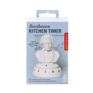 kikkerland beethoven 60 minute kitchen timer, mechanical kitchen timer, wind up timer for cooking, reading and sports, plays fur elise, white