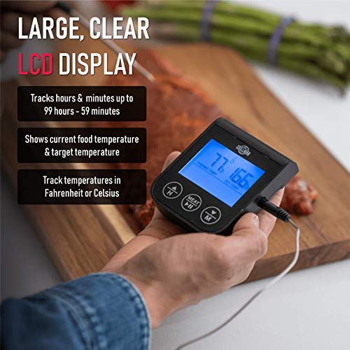 Grillman Digital Meat Thermometer with Leave-in Stainless Steel Probe and Timer for Grills, Smokers and Kitchen Ovens - Preset for Beef, Pork, Poultry and Fish or Set Cooking Times and Target Temps