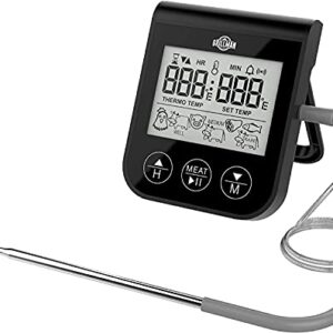 Grillman Digital Meat Thermometer with Leave-in Stainless Steel Probe and Timer for Grills, Smokers and Kitchen Ovens - Preset for Beef, Pork, Poultry and Fish or Set Cooking Times and Target Temps