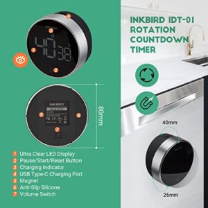 Digital Kitchen Timer for Cooking, INKBIRD Productivity Timer with Countdown CountUp 3-Levels Alarm, Magnetic Rechargeable USB Visual Egg Timer IDT-01 for Kitchen, Classroom, Kid Study