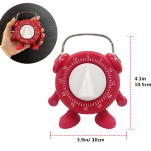 Vinseen Timer, for Kitchen Baking Teaching Cooking Egg Potty Training for Kids Cute 60 Mins Twist Wind-Up Mechanical Timer with Ring Alert, No Battery (Red)