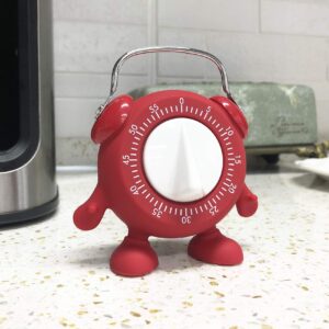 Vinseen Timer, for Kitchen Baking Teaching Cooking Egg Potty Training for Kids Cute 60 Mins Twist Wind-Up Mechanical Timer with Ring Alert, No Battery (Red)