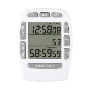 honormeet digital kitchen triple timer,count-down & count-up tracking,loud buzzer reminder,battery replaceable for baking cooking bbq gym exam meeting personal care. (white)