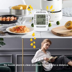 HonorMeet Digital Kitchen Triple Timer,Count-Down & Count-up Tracking,Loud Buzzer Reminder,Battery Replaceable for Baking Cooking BBQ Gym Exam Meeting Personal Care. (White)