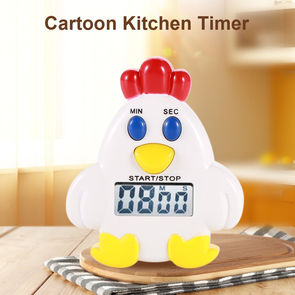 BuyWeek Chicken Timer, Cute Cartoon Kitchen Timer LCD Electronic Digital Cooking Timer Reminder Countdown Timer for Cooking Baking