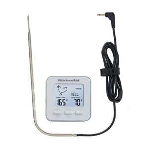 kitchenaid kq906wh programmable wired probe thermometer white, temperature range: -40f to 482f/-40c to 250c, white