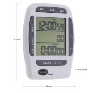 Digital Triple Kitchen Timer and Clock for Cooking and Baking with Led Countdown Timer Numbers with Alarm and Magnet Fixing