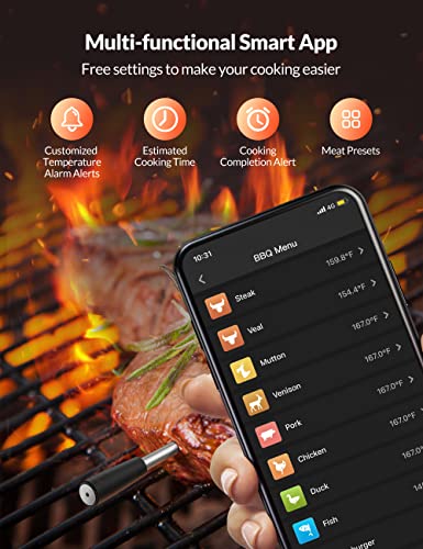 Smart Meat Thermometer, OSCEVIA 2-Probe Food Thermometer with Smart Alert, 262ft Wireless Range, IP67 Waterproof, Magnetic Design for BBQ, Kitchen, Air Fryer, Garden, Oven, Grill, Rotisserie