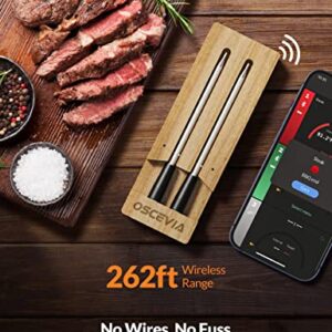 Smart Meat Thermometer, OSCEVIA 2-Probe Food Thermometer with Smart Alert, 262ft Wireless Range, IP67 Waterproof, Magnetic Design for BBQ, Kitchen, Air Fryer, Garden, Oven, Grill, Rotisserie