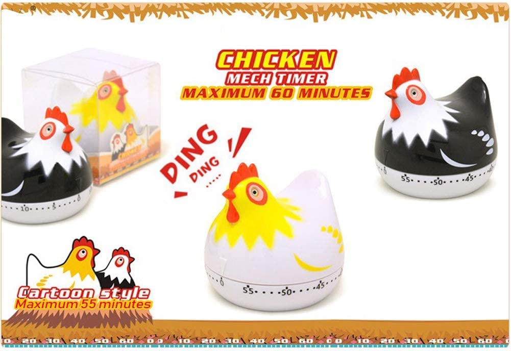 Cute Timers 60 Minutes Loud Alarm Manual Timer Chicken Cartoon Kitchen Cooking Timer Clock for Cooking Baking (Black)