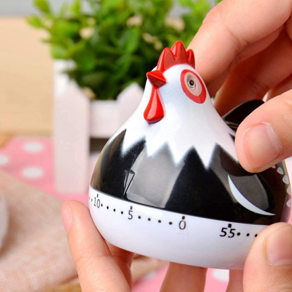 Cute Timers 60 Minutes Loud Alarm Manual Timer Chicken Cartoon Kitchen Cooking Timer Clock for Cooking Baking (Black)