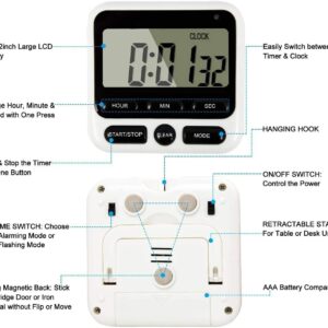 QUMOX Large LCD Digital Kitchen Timer Countdown Up Alarm Clock 24 Hours Magnetic HX106