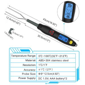 GEMITTO Digital Meat Thermometer with Probe for Grilling and Smoking, Instant Read Food Thermometer Fork, Cooking Food Kitchen Thermometer Wireless for Grill BBQ Smoker Oven Oil Steak