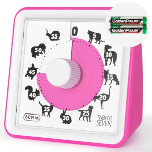 twenty5 seven countdown timer 3 inch; 60 minute 1 hour visual timer - classroom teaching tool office meeting, countdown clock for kids exam time management - pink