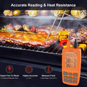 Regetek Meat Thermometer Cooking Food Smoker Oven Kitchen BBQ Grill Thermometer(High Low Temp Alert) Dual Probe Digital Backlight Cooking Thermometer for Turkey Fish Beef RA60