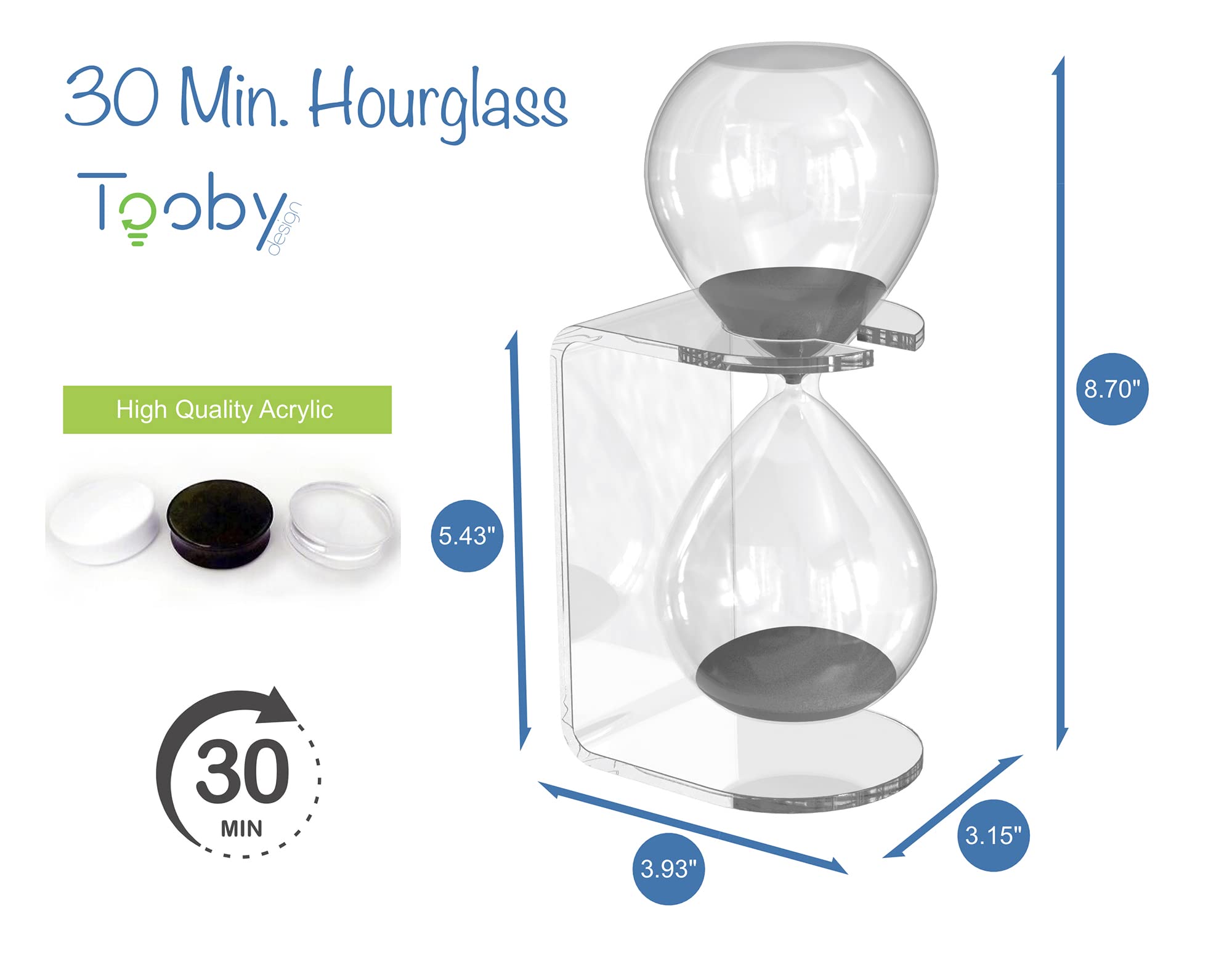 Tooby Hourglass Sand Timer 30 Minutes, Halfhour Glass with Decorative Acrylic Floating Support, Crystal Sand Clock Modern Decor for Home and Office