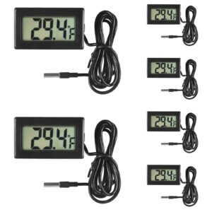 alinan 6pcs embedded digital lcd thermometer temperature monitor with external probe for fridge freezer refrigerator aquarium (fahrenheit) black 1 meter