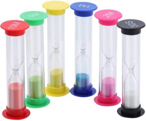 sand timer,6 pcs plastic hourglasses timer,colorful small sandglass sand clock timer 30 sec,1 min,2 mins,3 mins,5 mins,10 mins timer clock,sand timers for kids brushing teeth games classroom home