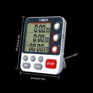 Digital Kitchen Timers, 3 Channels Count UP/Down Timer, Adjustable Cooking Timer with Magnetic Back, Large Display, Loud Volume Alarm, ON/Off Switch, Battery Included