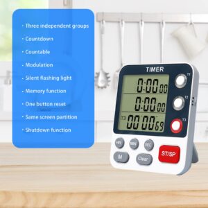 Digital Kitchen Timers, 3 Channels Count UP/Down Timer, Adjustable Cooking Timer with Magnetic Back, Large Display, Loud Volume Alarm, ON/Off Switch, Battery Included