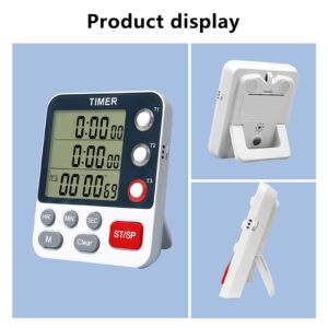 Digital Kitchen Timers, 3 Channels Count UP/Down Timer, Adjustable Cooking Timer with Magnetic Back, Large Display, Loud Volume Alarm, ON/Off Switch, Battery Included