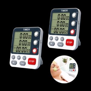 Digital Kitchen Timers, 3 Channels Count UP/Down Timer, Adjustable Cooking Timer with Magnetic Back, Large Display, Loud Volume Alarm, ON/Off Switch, Battery Included