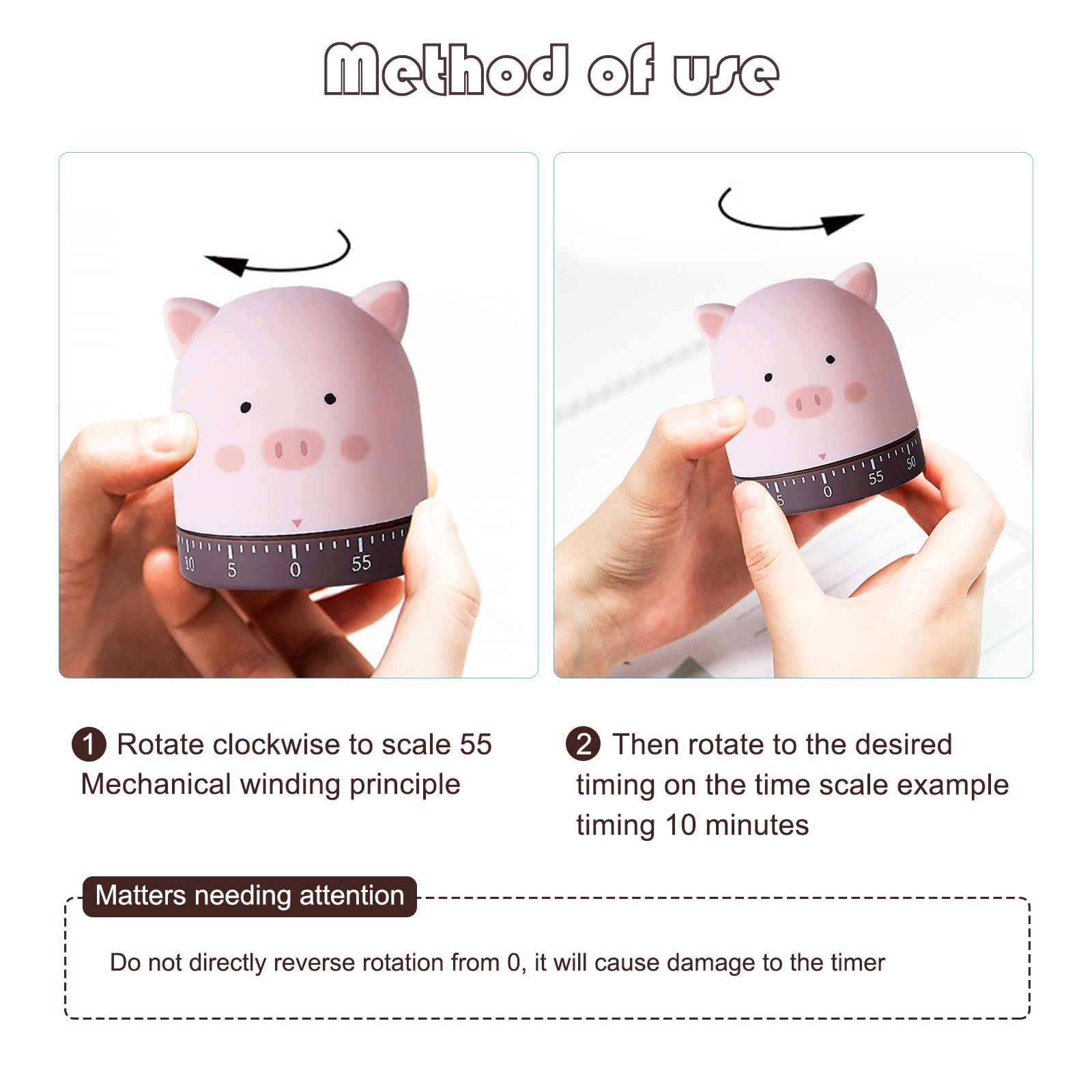 ALI2 Cute Mechanical Timer Kitchen Timer Time Management Timer Home Decor 60 Minute Animal Timer for Kids Homework Study Cooking Baking Yoga Fitness Exercise (Pig)