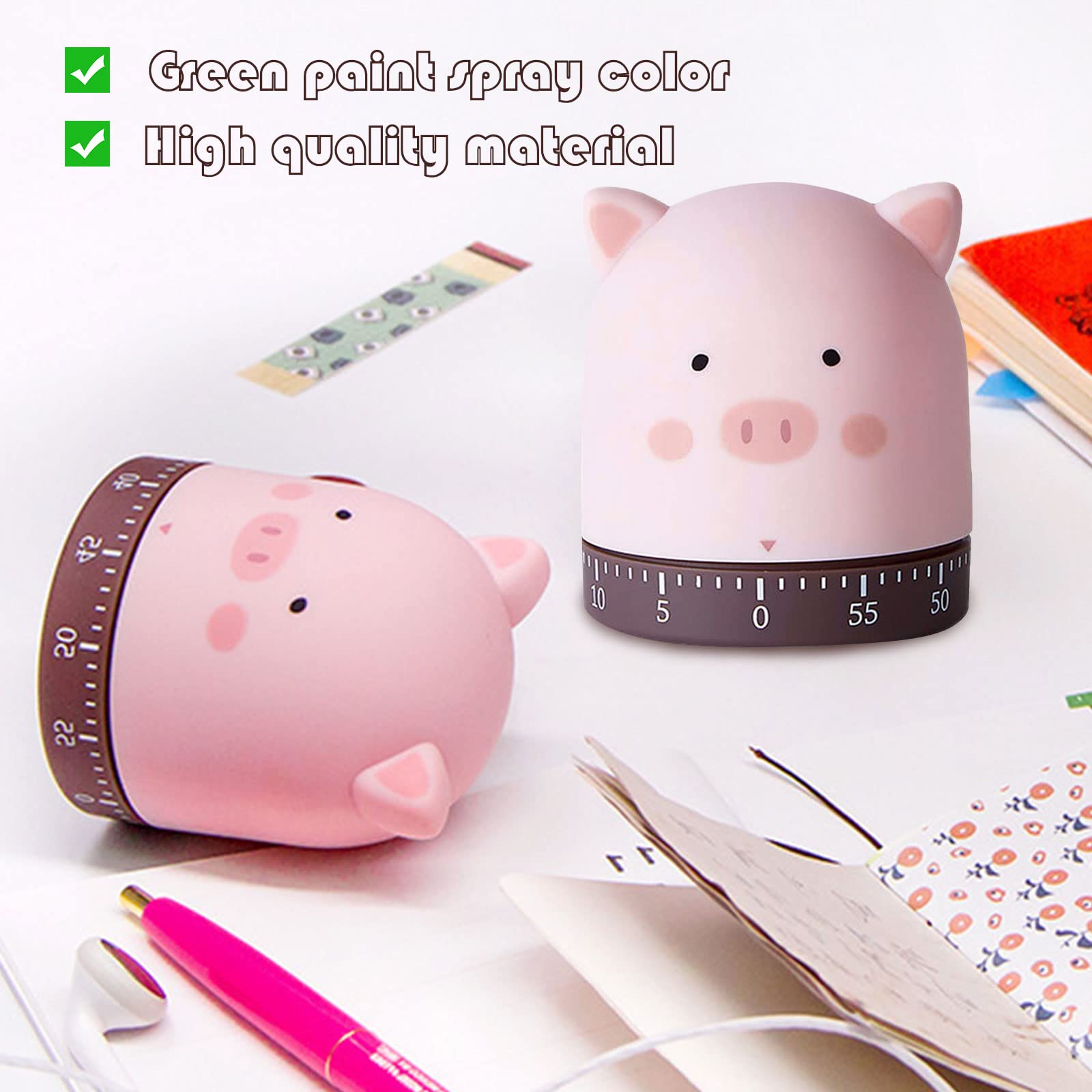 ALI2 Cute Mechanical Timer Kitchen Timer Time Management Timer Home Decor 60 Minute Animal Timer for Kids Homework Study Cooking Baking Yoga Fitness Exercise (Pig)