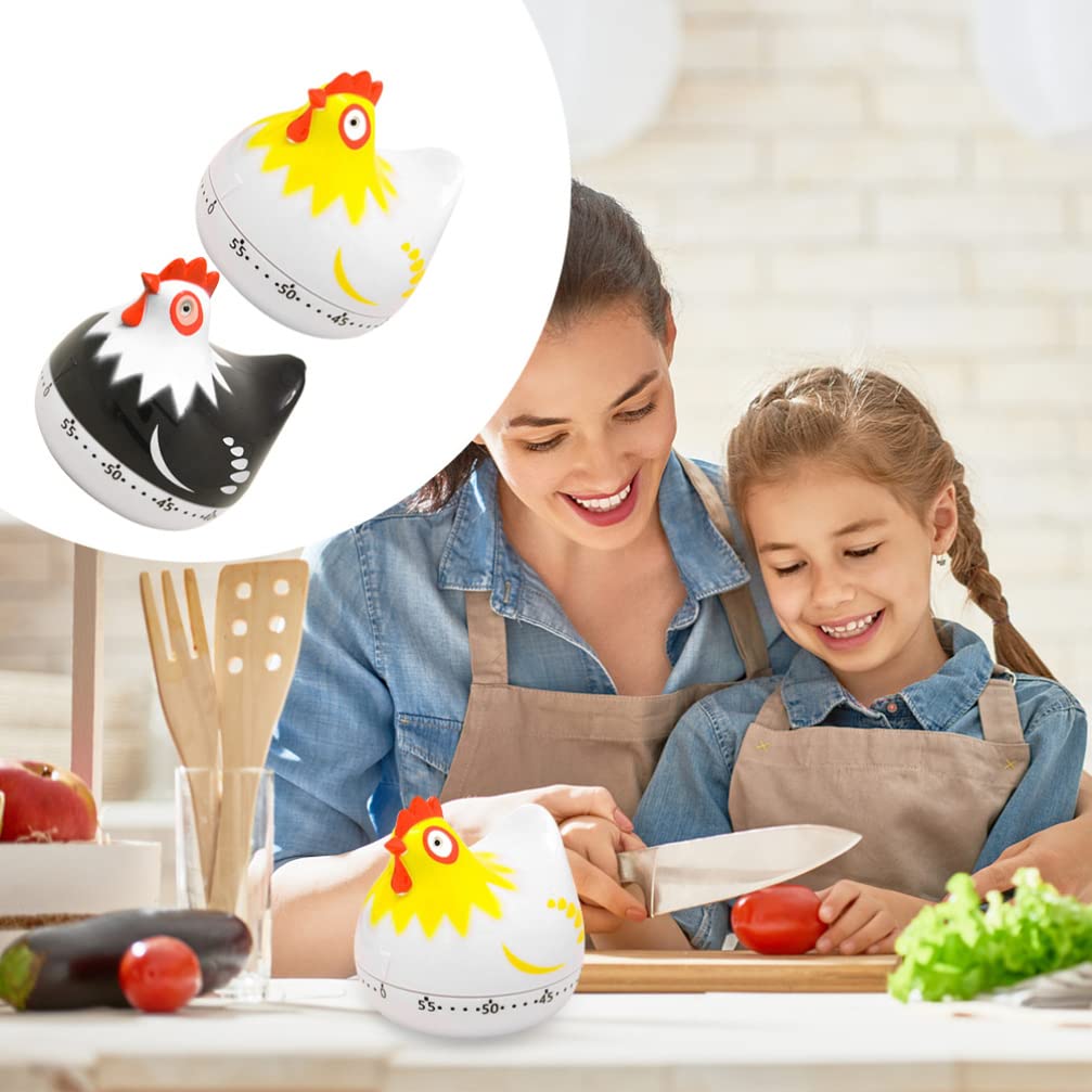 Zerodeko 2pcs Kitchen Timer Wind Up 60- Minute Mechanical Visual Timers 3D Chicken Shaped Alarm Clock Egg Timer Countdown Clocks for Classroom Baking Cooking