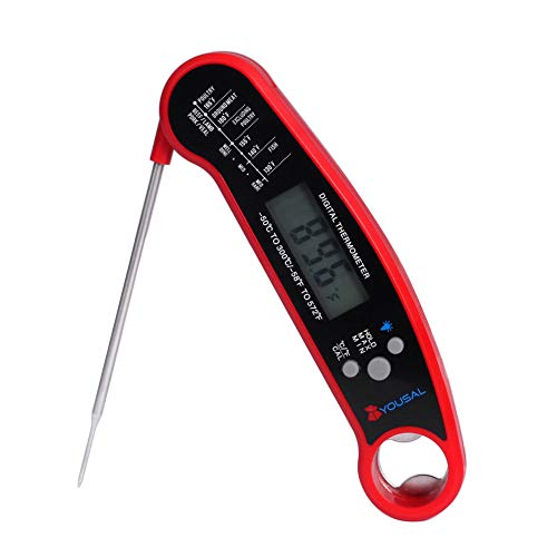 YOUSAL Instant Digital Food and Meat Thermometer for Grill, Oven, Baking and Candy - Waterproof - Ultra Fast Reading - Large Backlit LCD Display & Calibration- Stainless Steel Probe - Outdoor Cooking