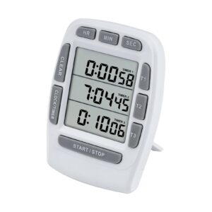 jayron jr-kt001 digital timer large lcd 3 channel countdown timer,kitchen timer,count down count up timer cooking timer reset clock alarm loud strong magnet bracket for kids elderly (white)