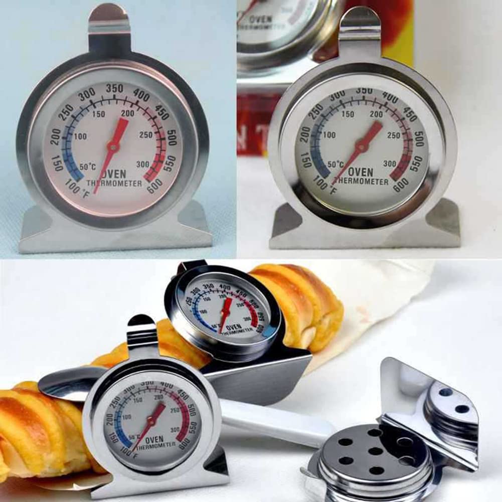 Oven Thermometer 50-300°C/100-600°F, Oven Grill Fry Chef Smoker Thermometer Instant Read Stainless Steel Thermometer Kitchen Cooking Thermometer, Large Dial Kitchen Cooking Oven Thermometer Silver