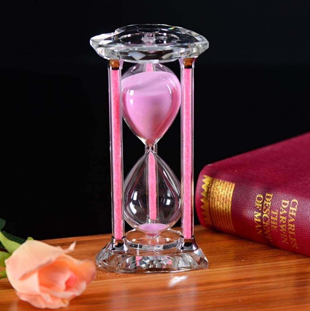 Falytemow 30 Minutes Heart Shape Hourglass Sand Timer Crystal Sand Timer Egg Hourglass for Kitchen Child Brushing Teeth School Teaching (30 Minute, Pink)