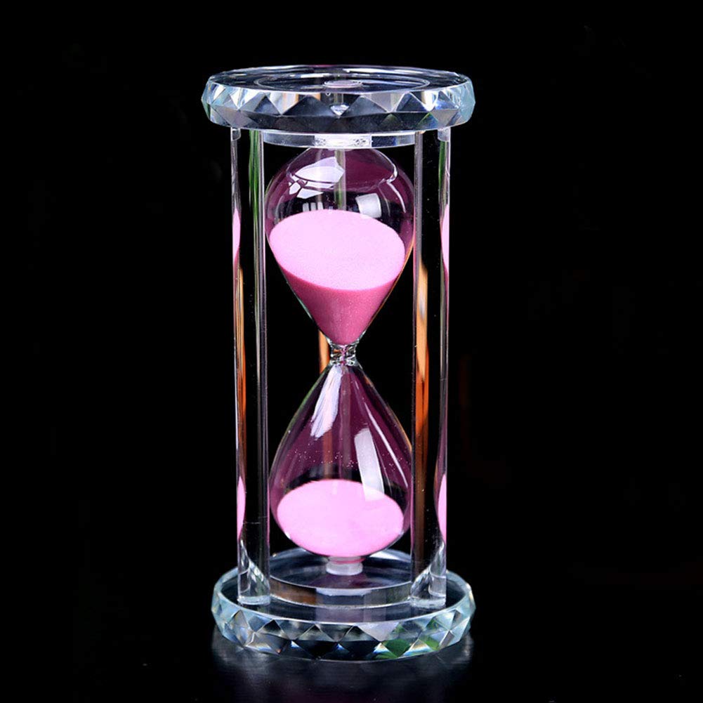 Crystal Hourglass 15/30/60 Minutes Sandglass Timers Kitchen Cooking Sand Clock Timer Home Office Christmas Birthday Present Gift Box Sand Glass (15 Minutes, Pink)