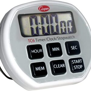 Cooper-Atkins Digital Timer / Clock / Stopwatch with Splashproof Case, 24 Hours Unit Range, Silver, 2.75" x 2.375" x .75"